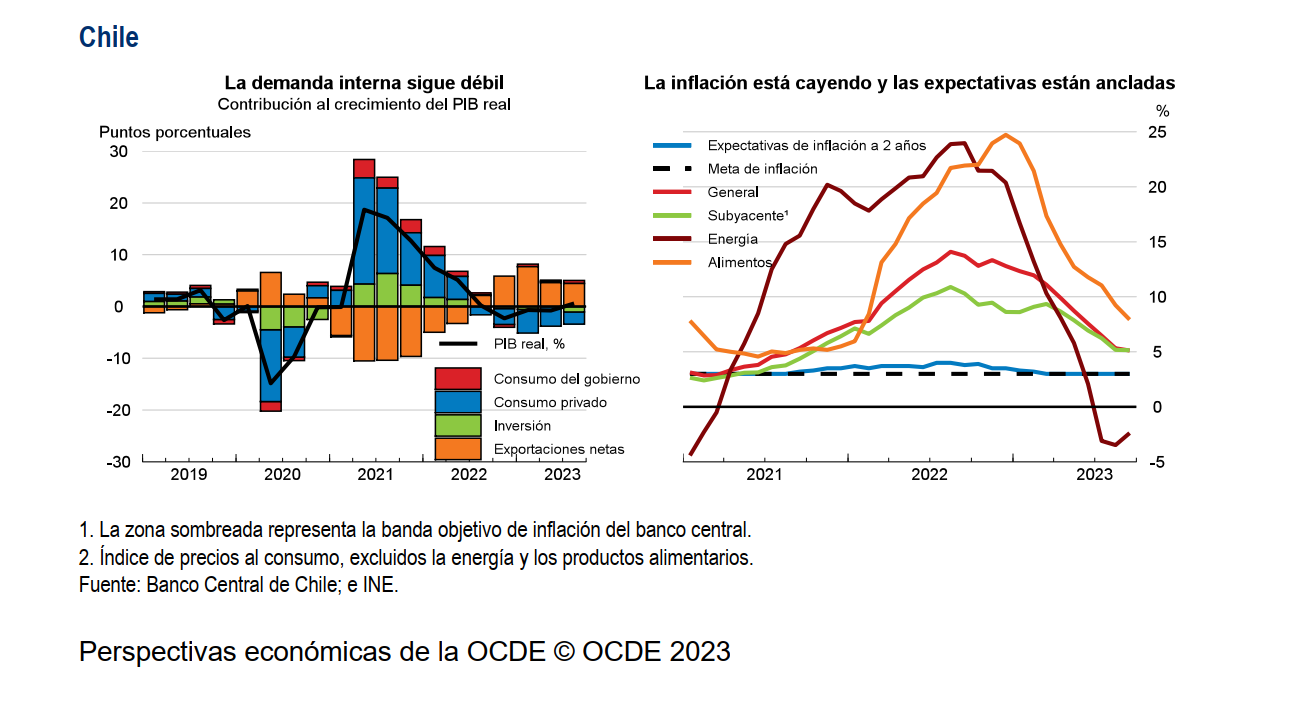 Informe OCDE sobre Chile proyecta crecimiento de 1,8% en 2024 y 2,1% en 2025